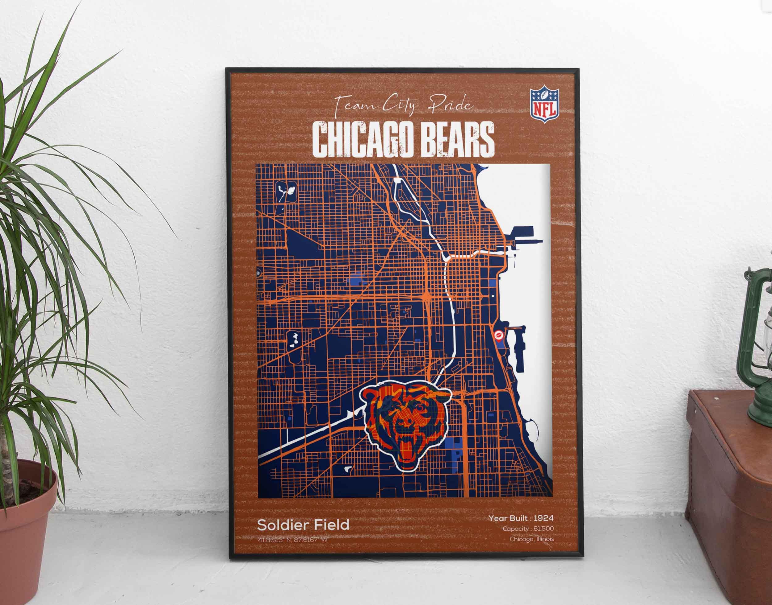 Chicago Bears Digital, Soldier Field Map Framed Wall Art, NFL Frameable ...