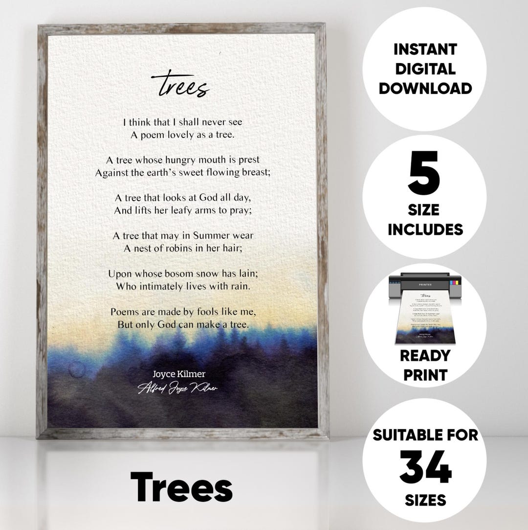 Trees Poem Wall Art | Joyce Kilmer Inspirational Poetry Print ...