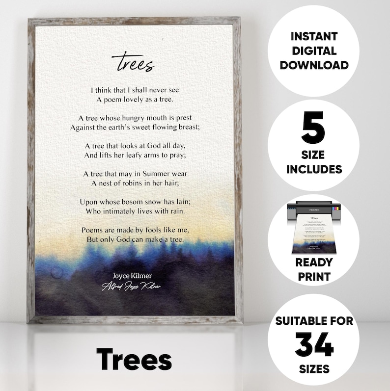 Trees Poem Wall Art | Joyce Kilmer Inspirational Poetry Print ...