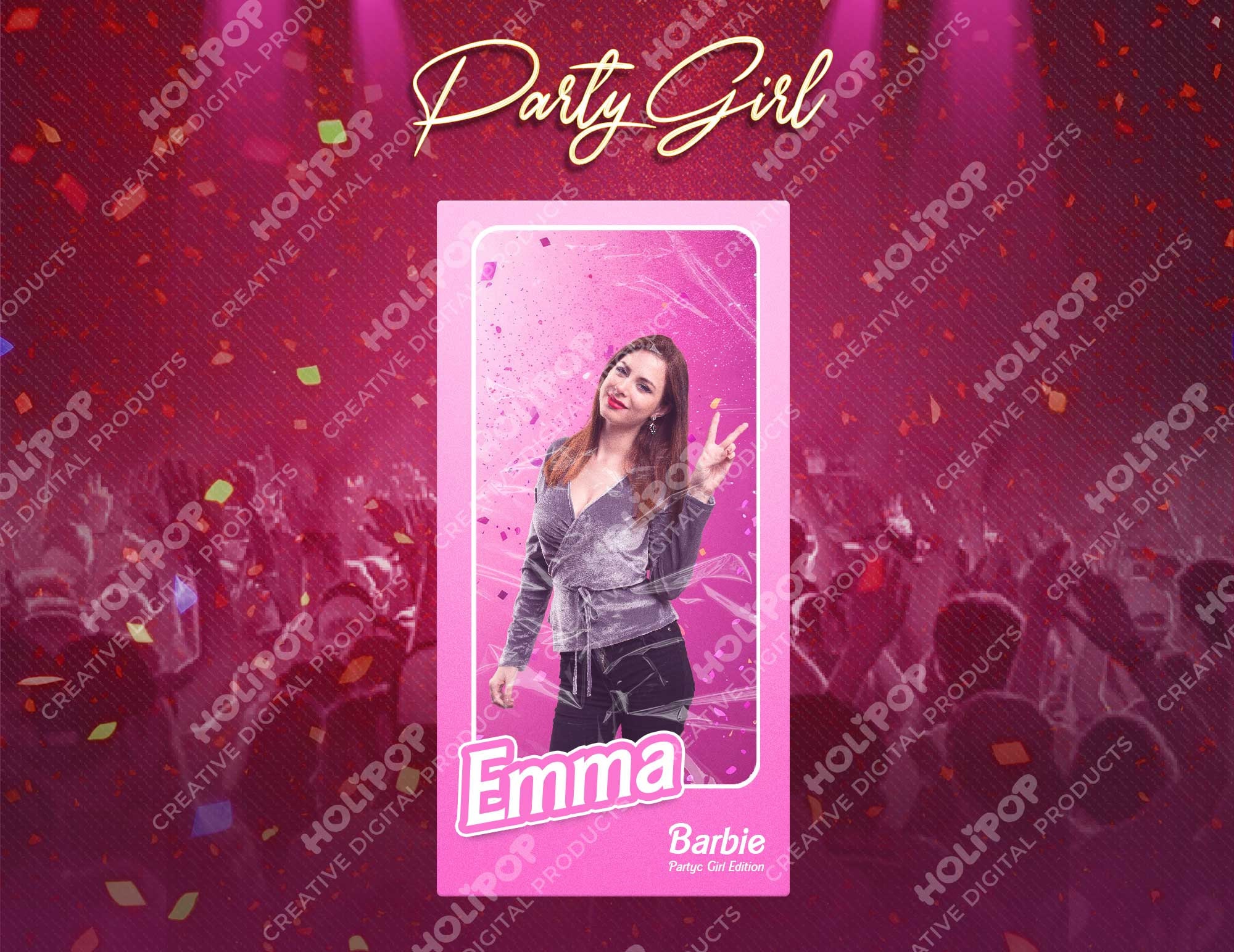 Barbie Party Girl Doll Box Digital Backdrop Photo Booth & Box Overlay ...