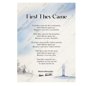 First They Came Poem Wall Art | Watercolor Illustrated Martin Niemöller ...