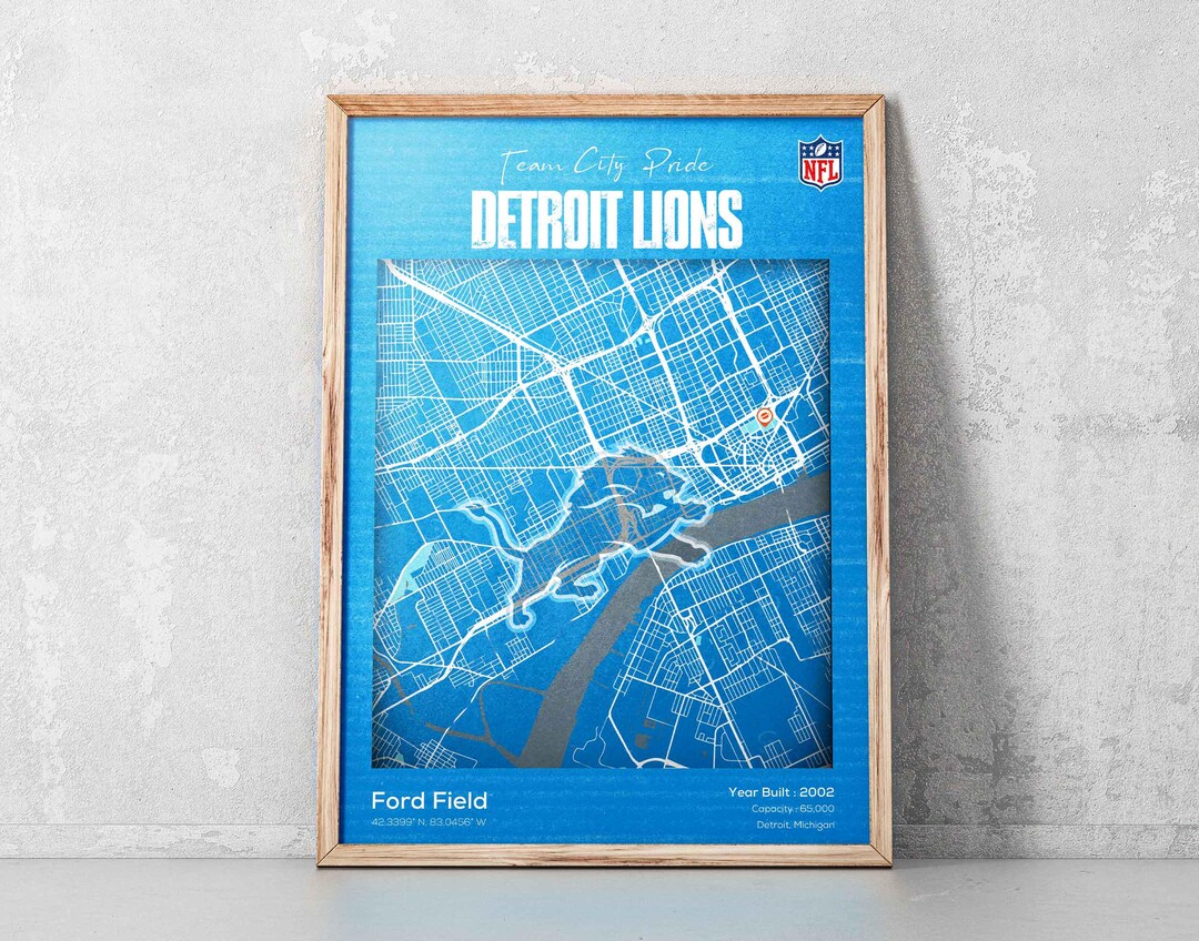Detroit Lions Poster, Ford Field Map Framed Wall Art, NFL Frameable ...