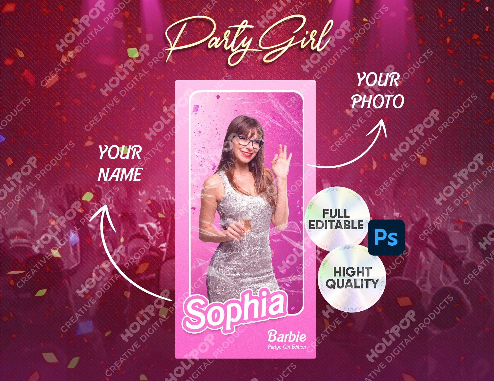 Barbie Party Girl Doll Box Digital Backdrop Photo Booth & Box Overlay ...