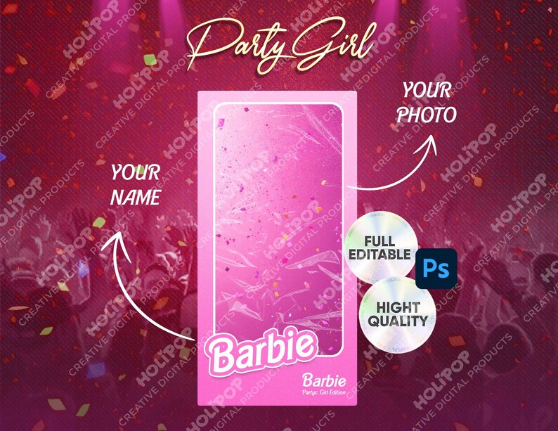 Barbie Party Girl Doll Box Digital Backdrop Photo Booth And Box Overlay