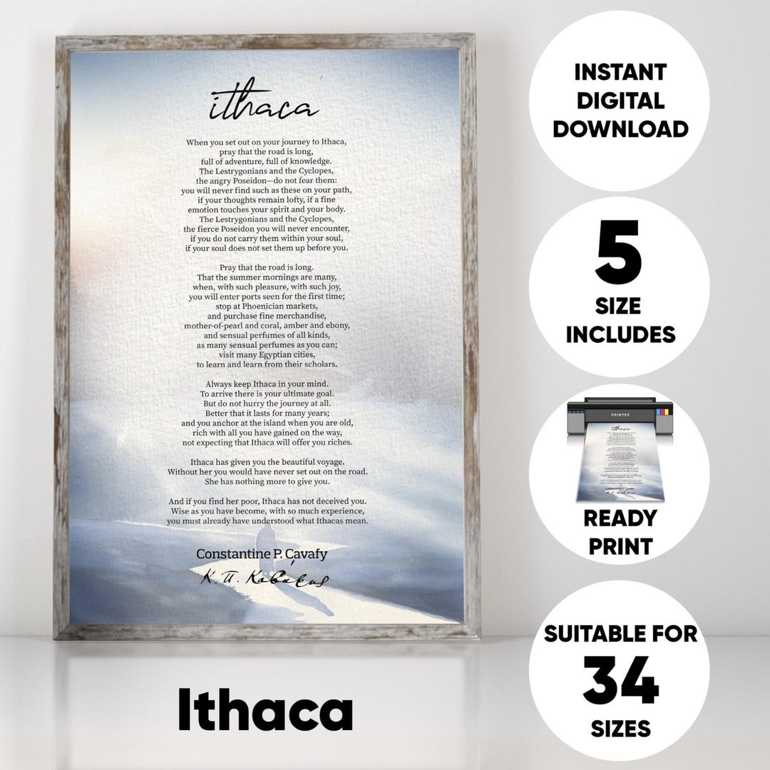 Ithaca Poem Poster - Inspirational Wall Art Print - Constantine Cavafy ...