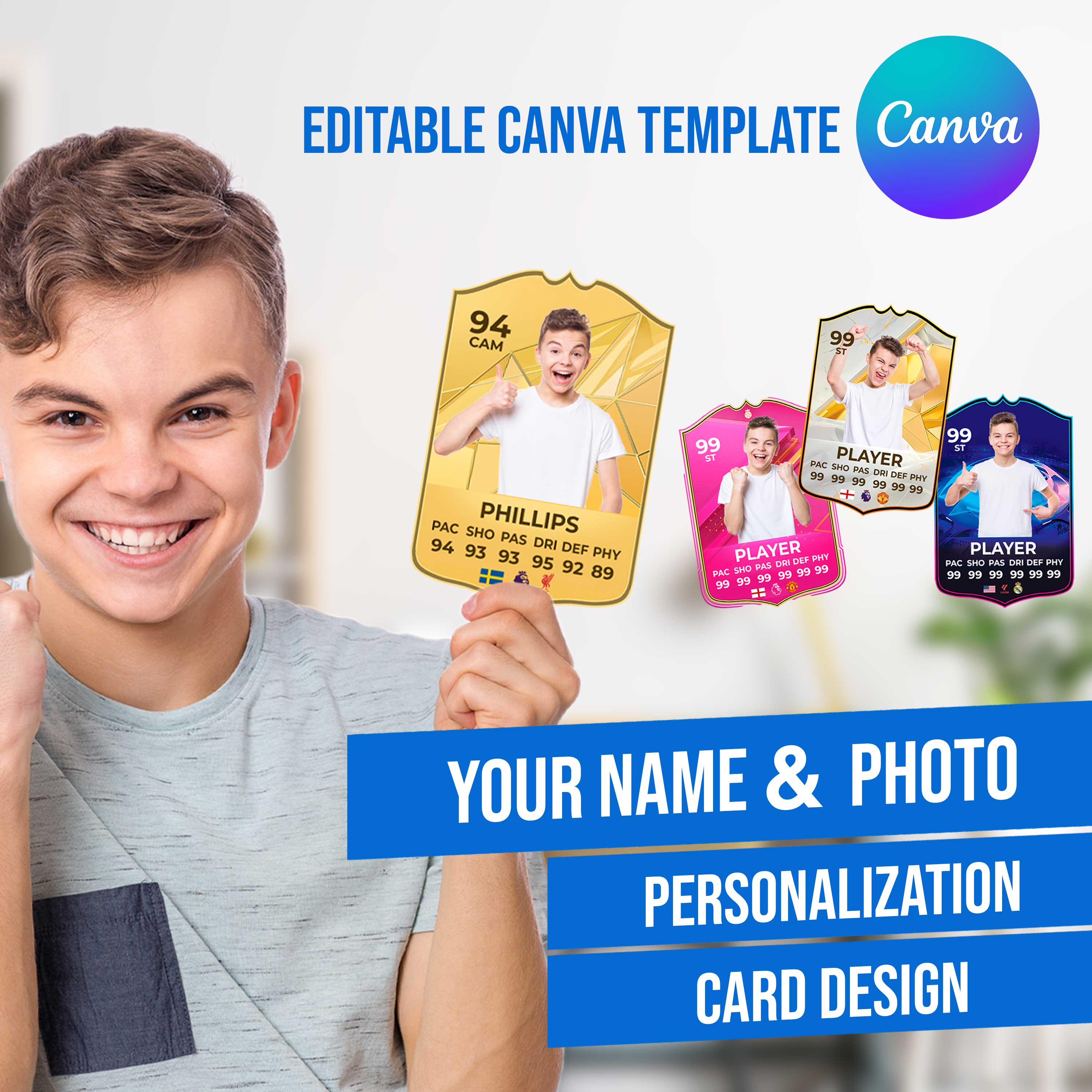 Customizable Canva 2025 Football Card Template – Personalized Gold ...