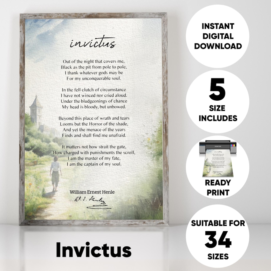 Invictus Poem Wall Art Illustrated | Watercolor, William Ernest Henley ...