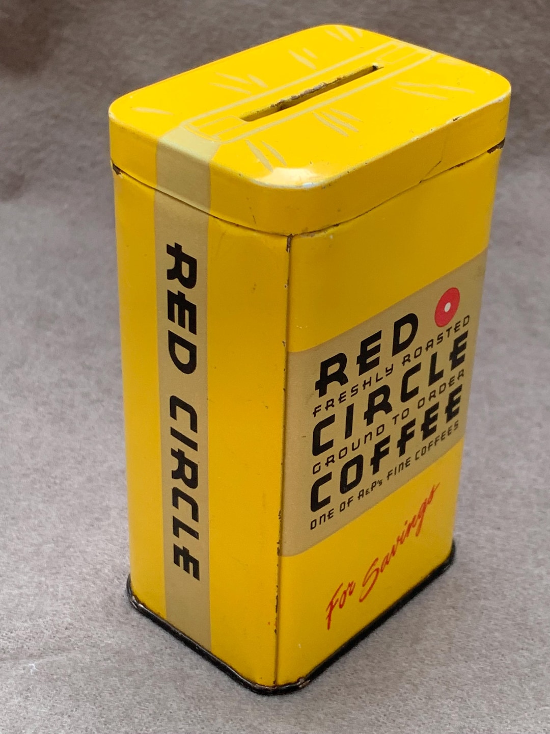Vintage 50s Red Circle Coffee Tin Bank for Savings Advertising ...