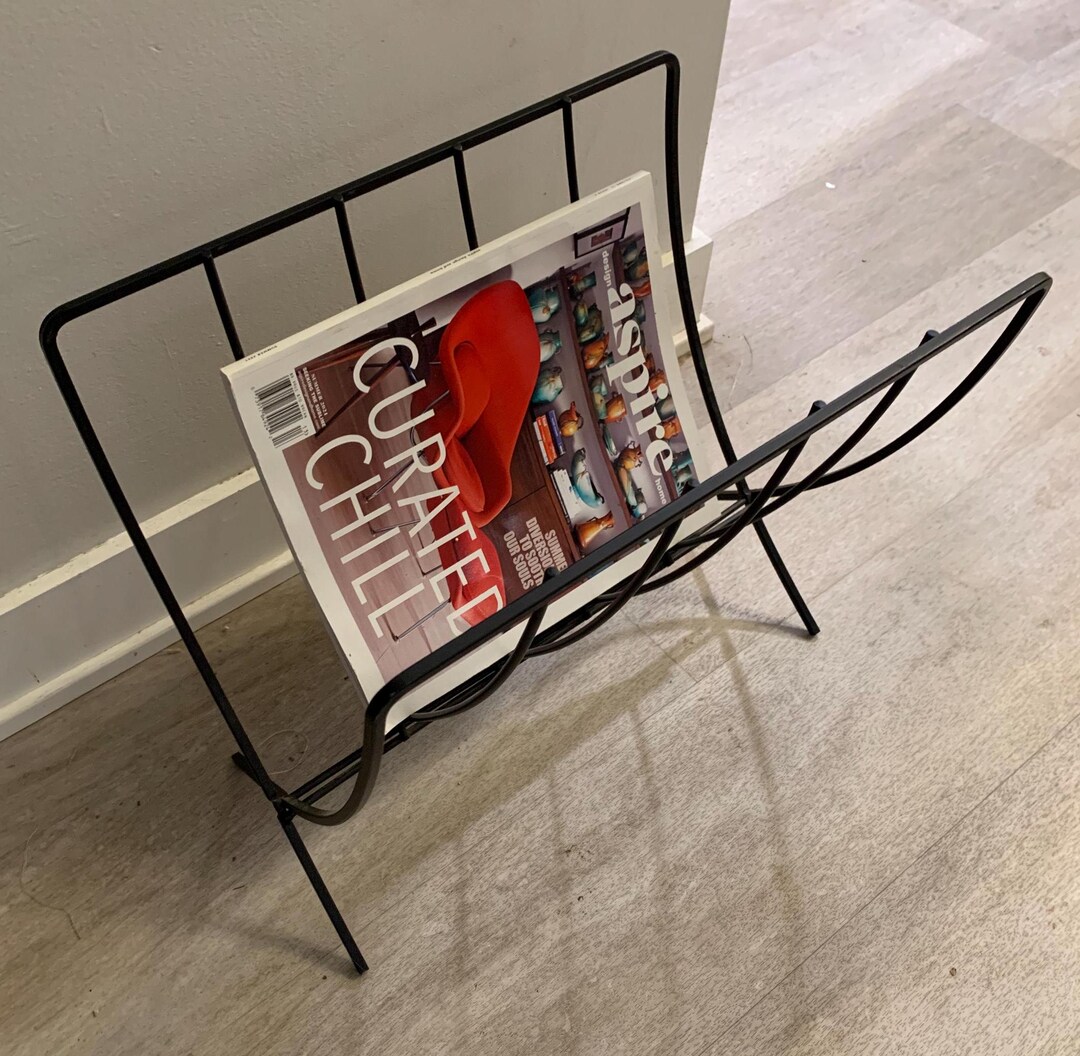 Modern Mid-century Style Black Foldable Iron Magazine Rack for Desk ...