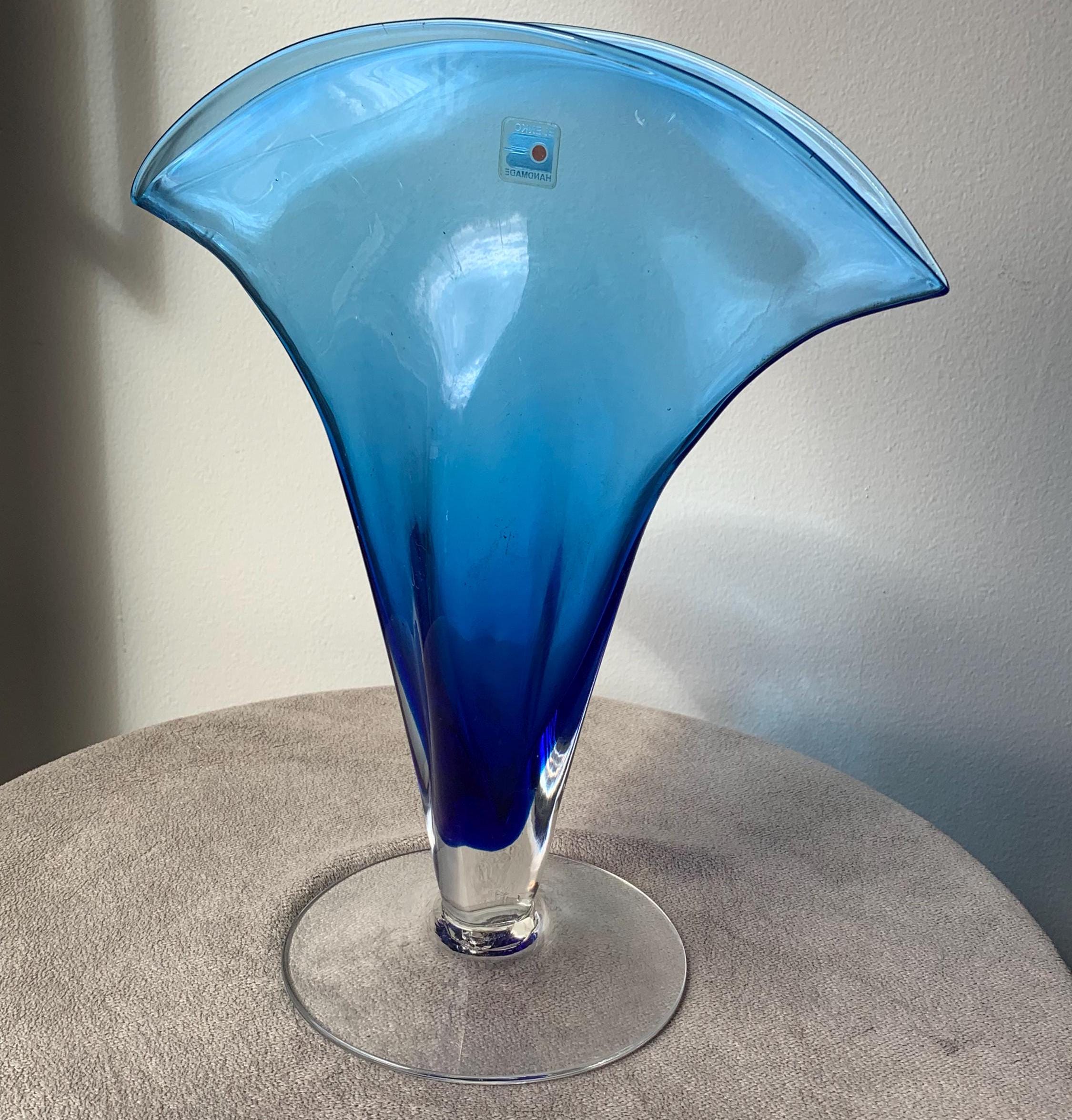 Vintage Blenko Handblown Sapphire Blue Fan Art Glass Vase | Model #872 ...