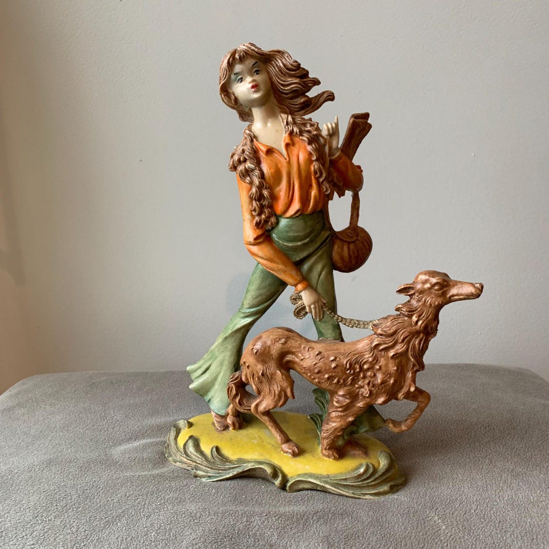 Capodimonte Red Head Girl With Irish Setter Dog Figurine Collectible ...