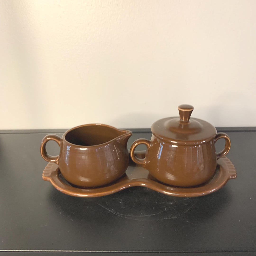 Fiesta USA Vintage Chocolate Brown Cream Pitcher & Sugar Bowl Set Tray ...