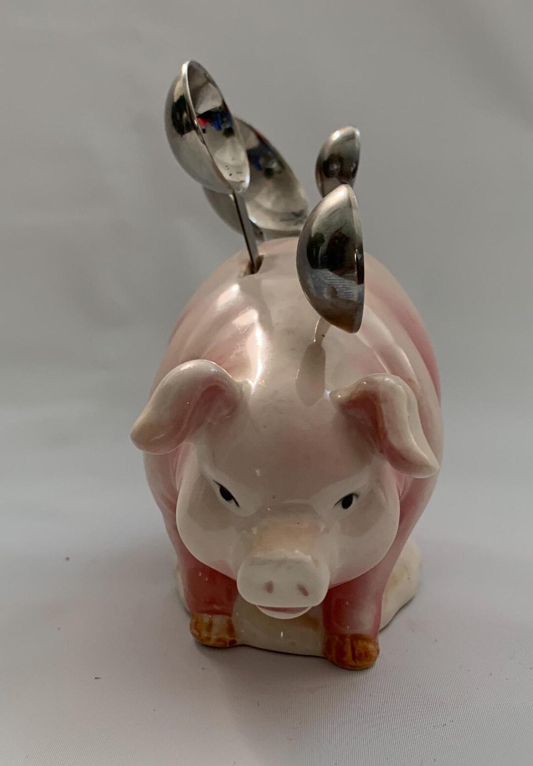 Pink Ceramic Vintage Pig With Aluminum Measuring Spoons - Etsy