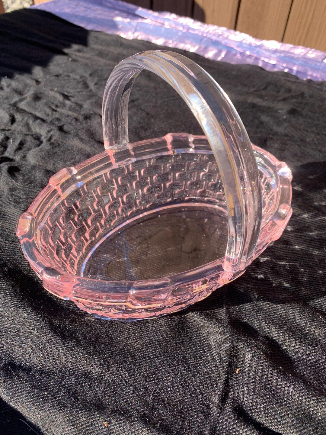 Vintage Pink Depression Glass Basket Bowl - Etsy