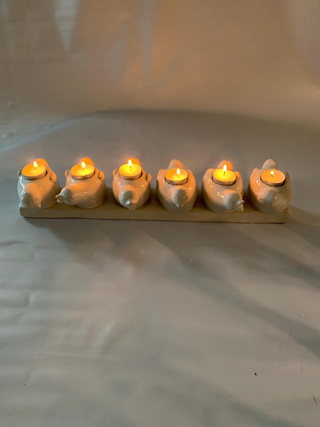 Arhaus Cream Colored Ceramic Bird 6 Tea Light Votive Candle Holder ...