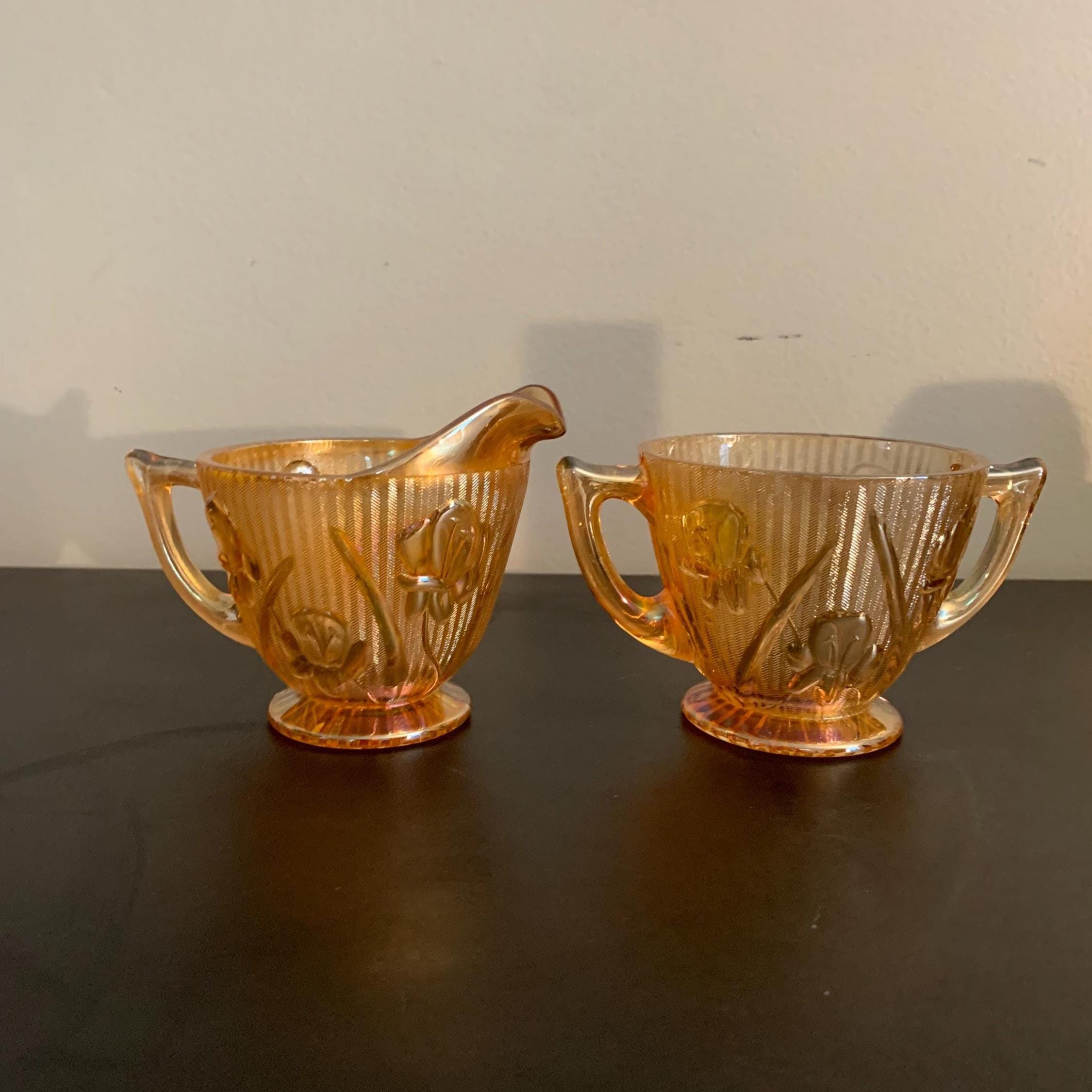 Vintage Depression Glass Carnival Glass Marigold Peach Lusterware Iris ...
