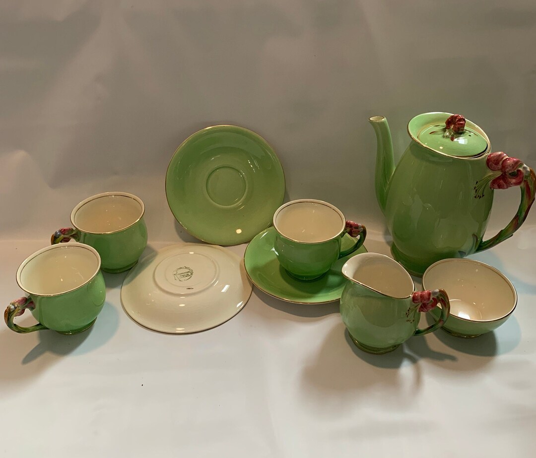 Vintage Royal Winton/grimwades Green Tiger Lilies Coffee/tea Set With 3 ...