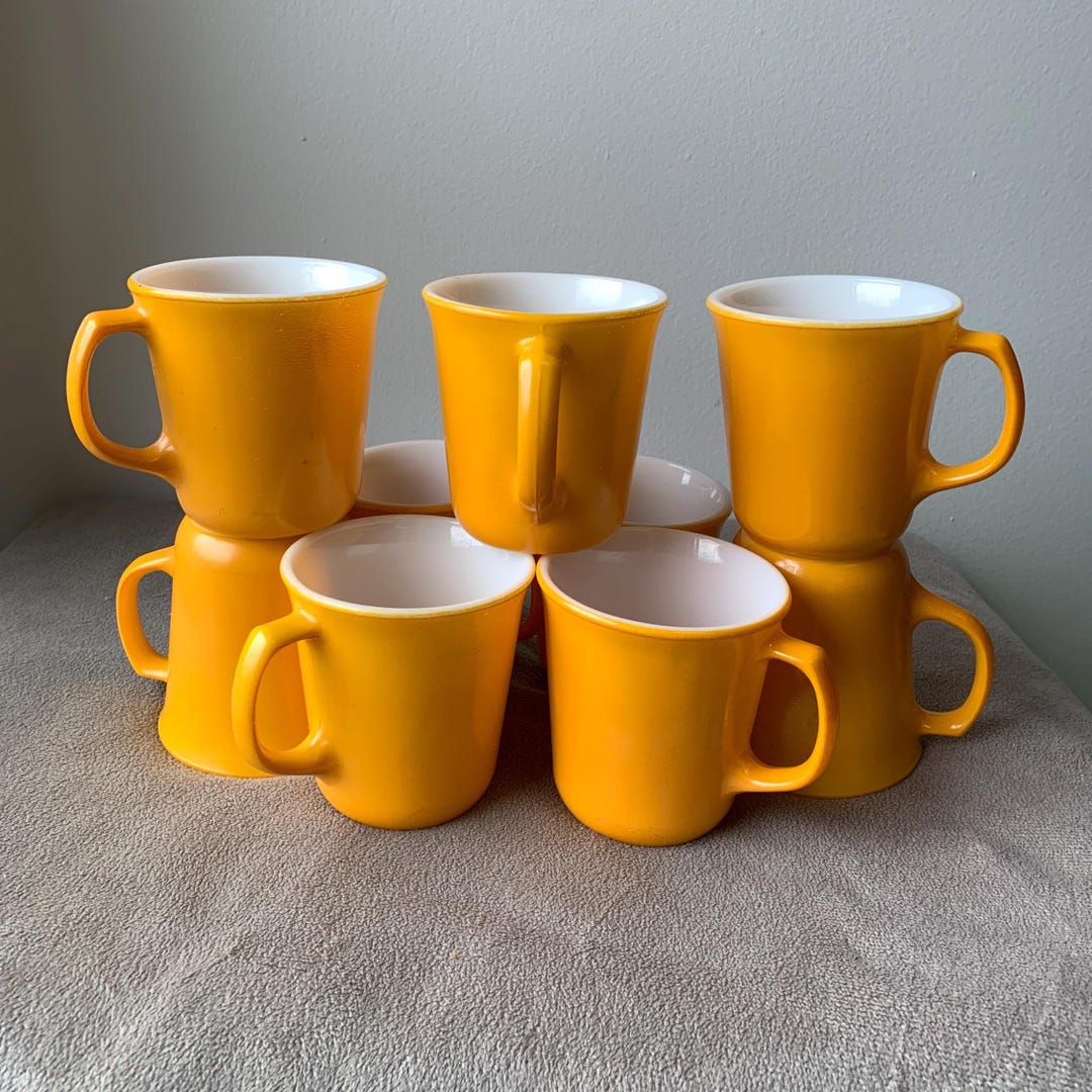 Vintage Yellow Corning Corelle Glass Coffee Mugs | Set of 9 | Happy ...