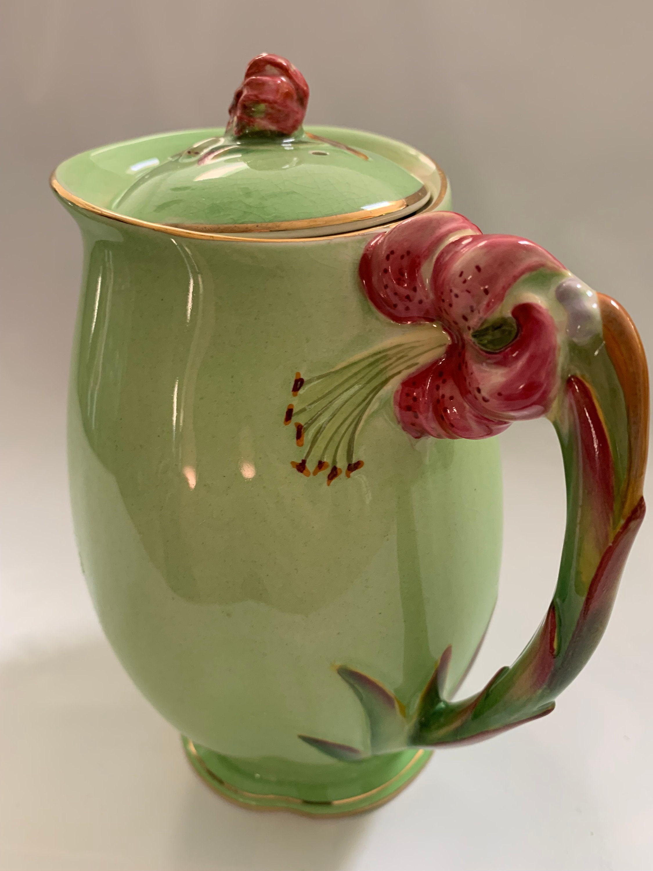 Vintage Royal Winton/grimwades Green Tiger Lilies Coffee/tea Set With 3 ...