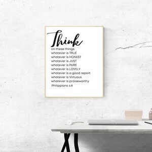 Inspirational Bible Wall Art - Think on These Things - Philippians 4:8 ...