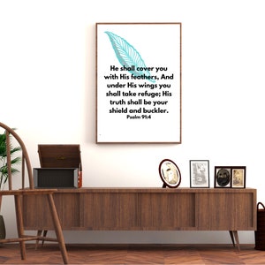 Inspirational Bible Verse Wall Art Psalm 91 Vs 4, He Shall Cover You ...