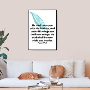 Inspirational Bible Verse Wall Art Psalm 91 Vs 4, He Shall Cover You ...