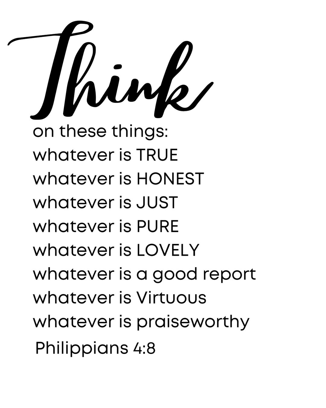 Inspirational Bible Wall Art - Think on These Things - Philippians 4:8 ...