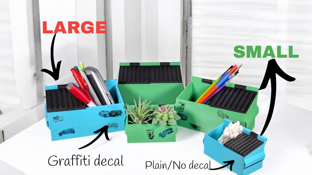 Mini Dumpster Desk Organizer With GRAFFITI | 3d Printed Mini Trash Can ...