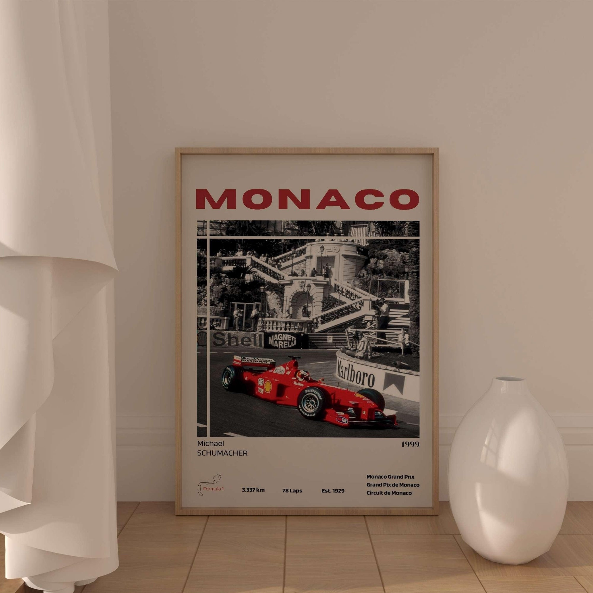 Monaco Poster Formula 1 Wall Art Racing Poster Michael Schumacher Monte ...