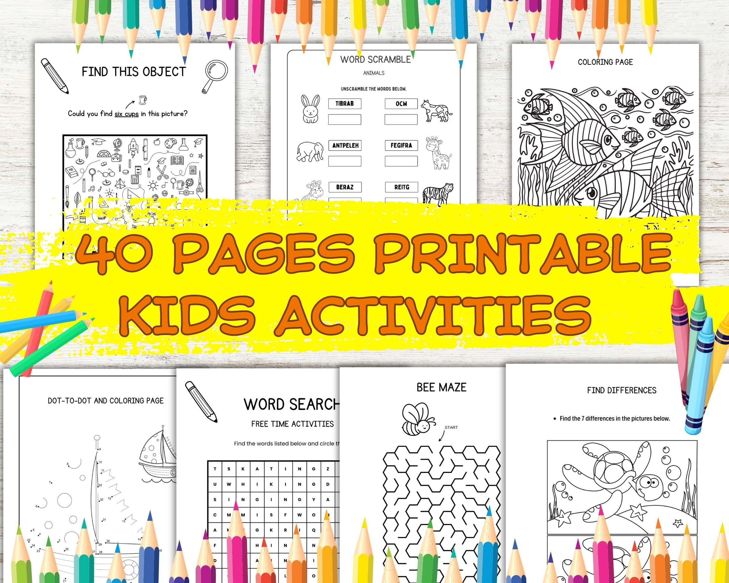 40 Printable Kids Activity Pages, Kids Coloring Pages, Word Search ...