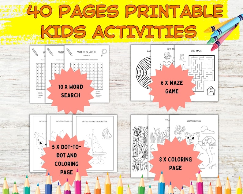 40 Printable Kids Activity Pages, Kids Coloring Pages, Word Search ...