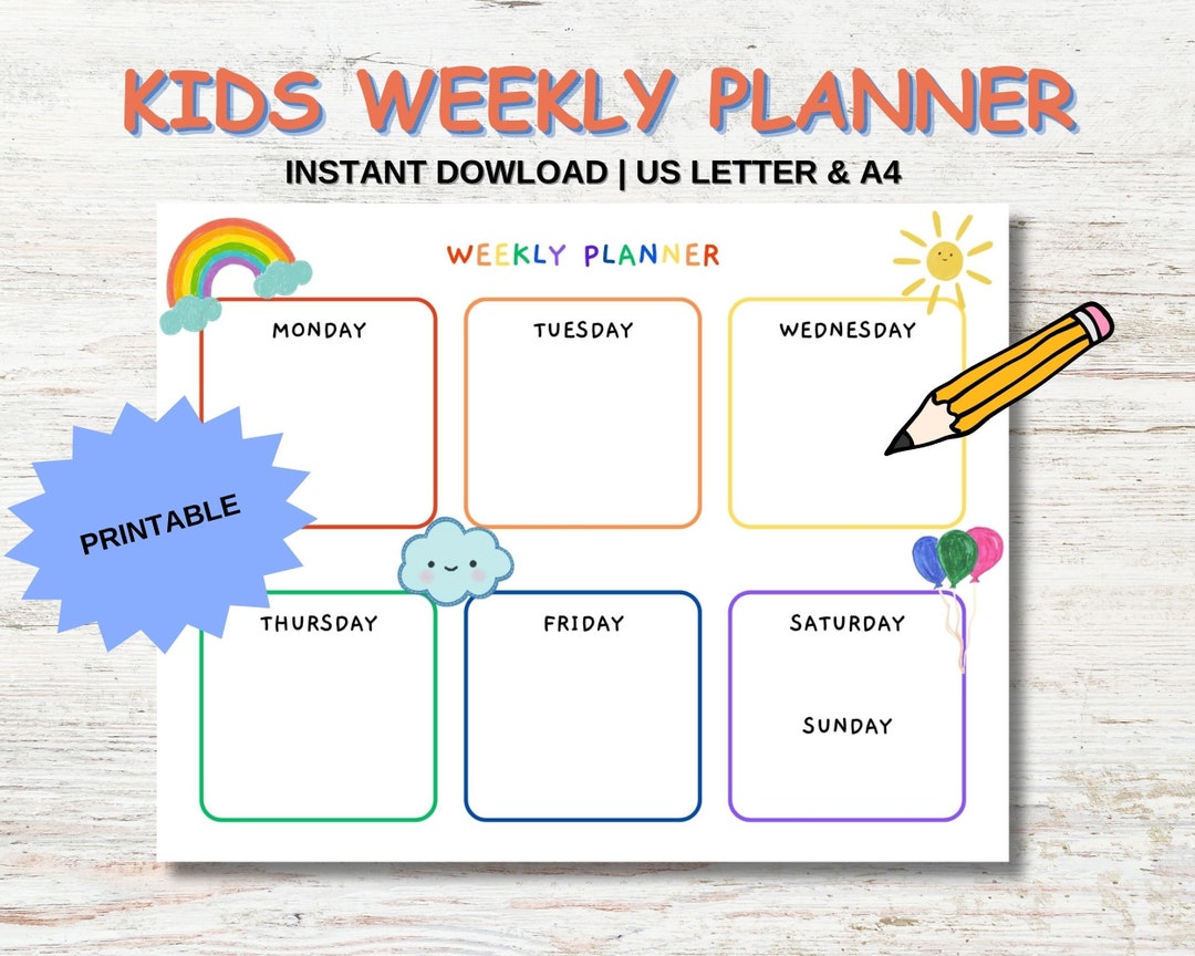 Printable Kids Weekly Planner Kids Productivity Planner - Etsy