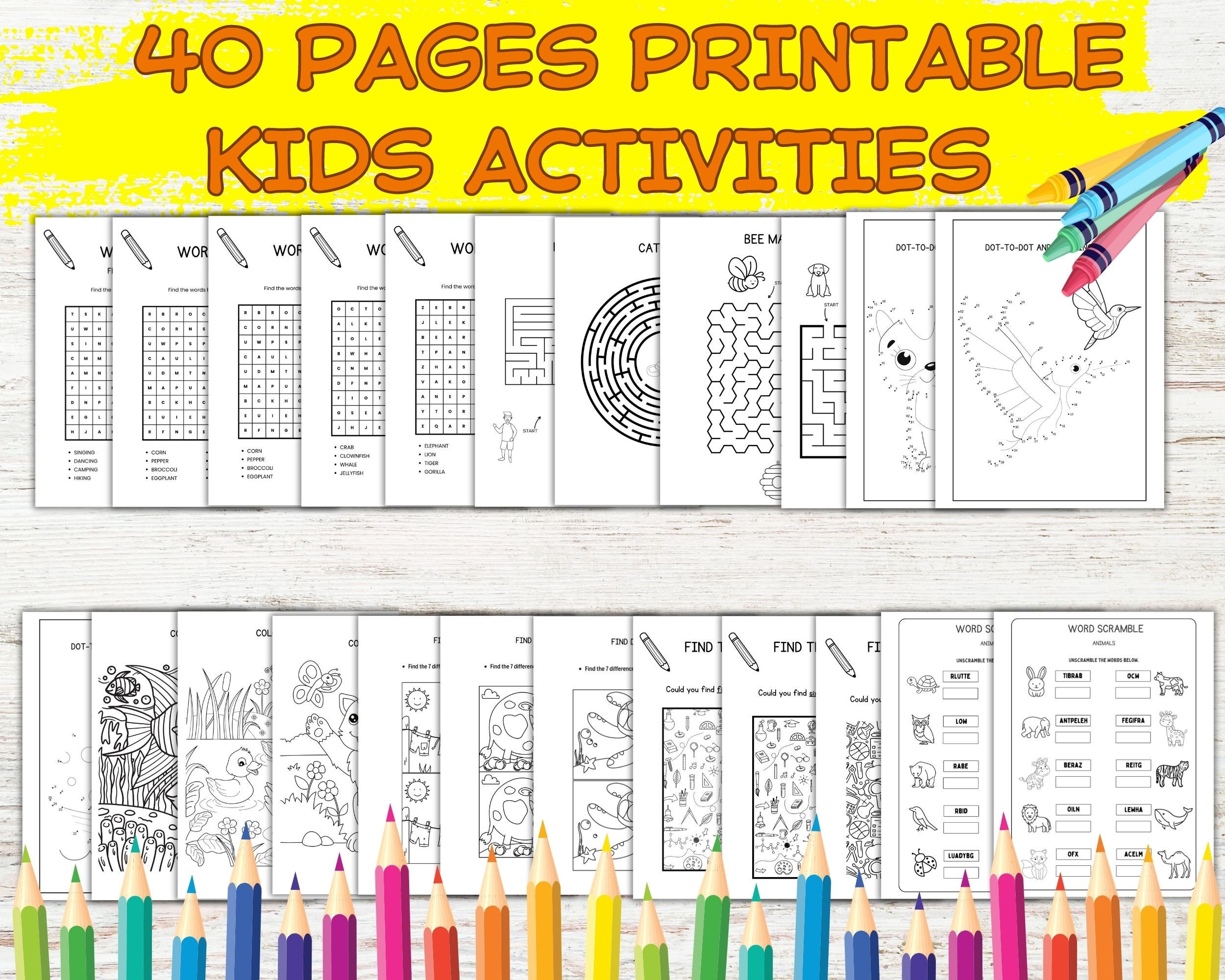 40 Printable Kids Activity Pages, Kids Coloring Pages, Word Search ...