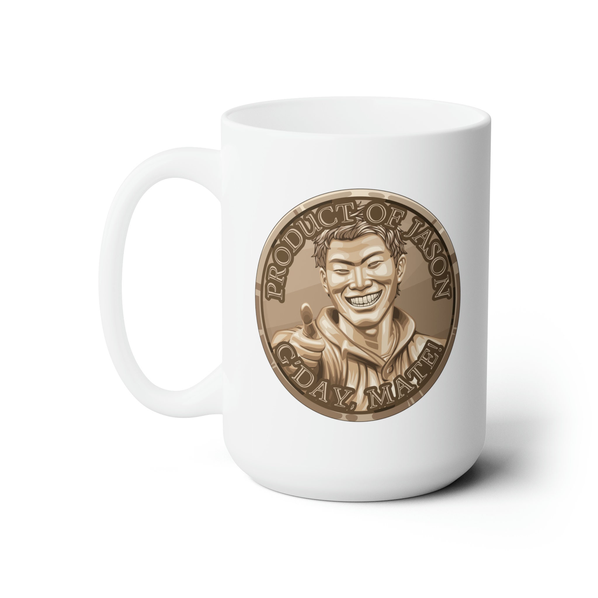 Bronze Spirit Coin 15 Oz Coffee Mug of He Who Fights With Monsters ...