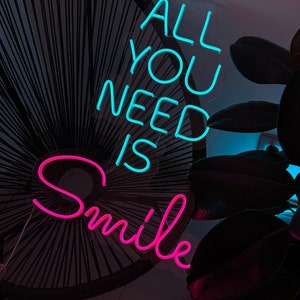 All You Need is Smile Neon Sign | Smile Neon Sign Wall Decor | Custom ...