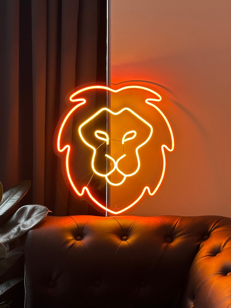 Lion Neon Sign | Art Neon Light Lion Head | Customizable Animal Neon ...