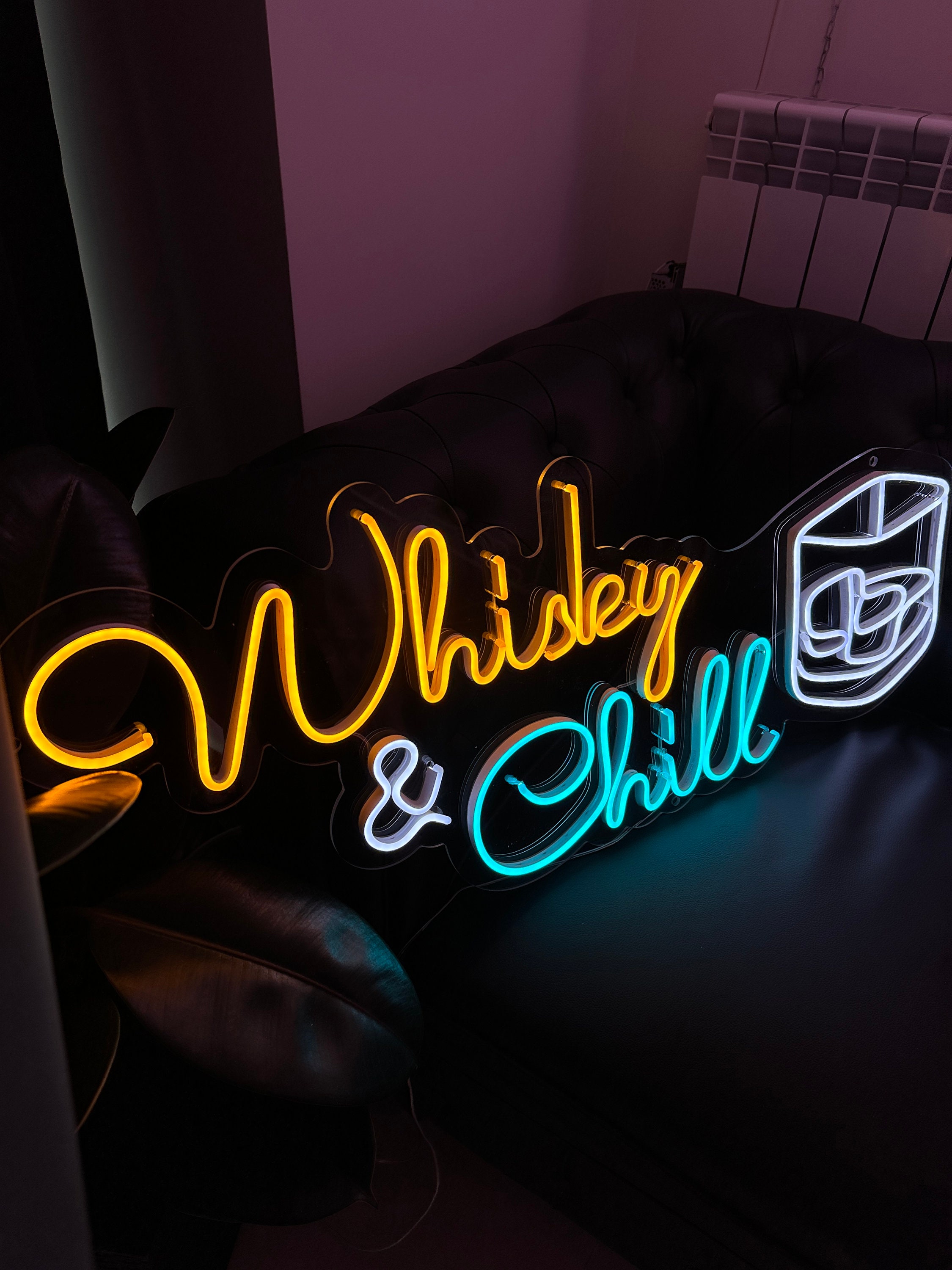 Whiskey and Chill Neon | Whisky Bar Neon Sign | Neon Sign Cocktails Bar ...