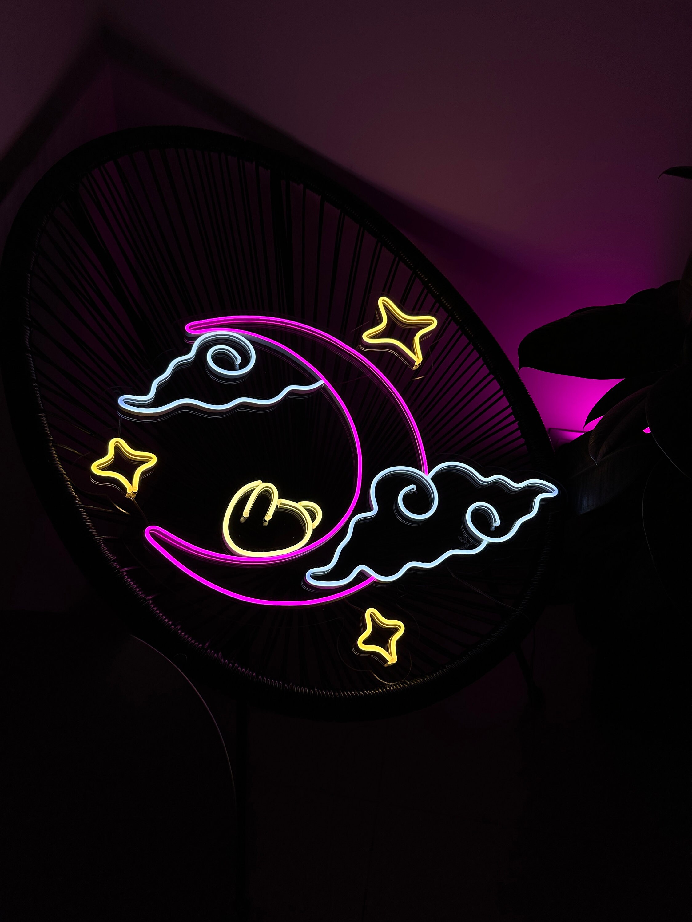 Moon Cloud Star Neon Sign | Moon and Star Neon Sign | Rabbit on the ...