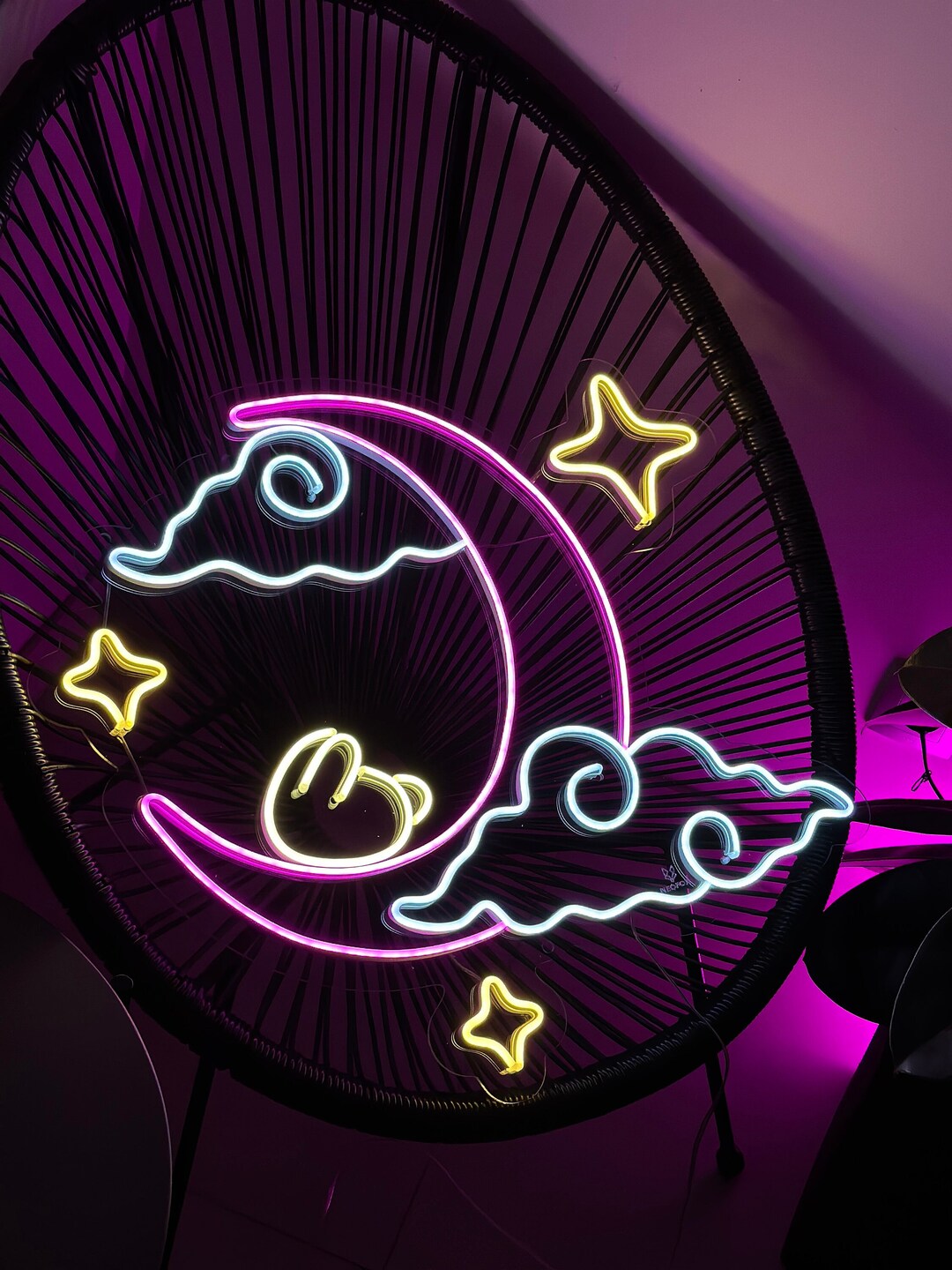 Moon Cloud Star Neon Sign Moon and Star Neon Sign Rabbit on the Moon ...