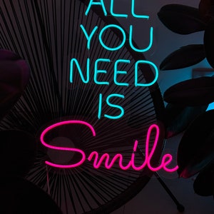 All You Need is Smile Neon Sign | Smile Neon Sign Wall Decor | Custom ...