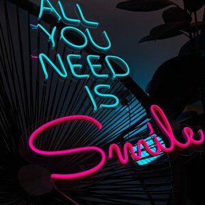 All You Need is Smile Neon Sign | Smile Neon Sign Wall Decor | Custom ...