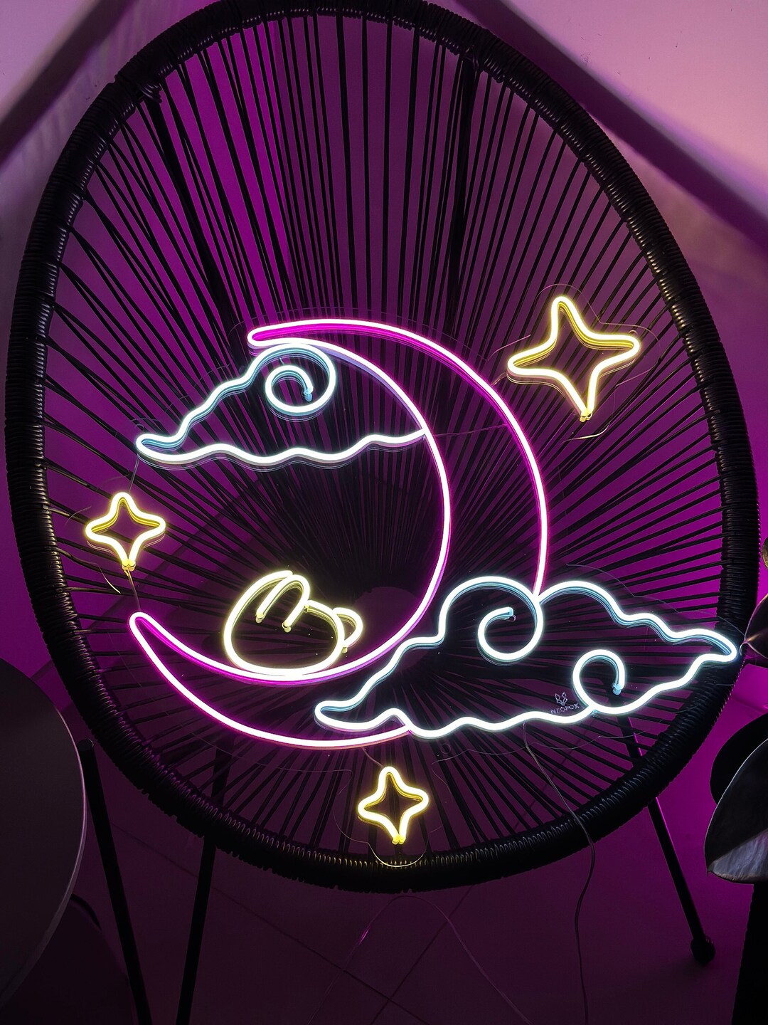 Moon Cloud Star Neon Sign | Moon and Star Neon Sign | Rabbit on the ...