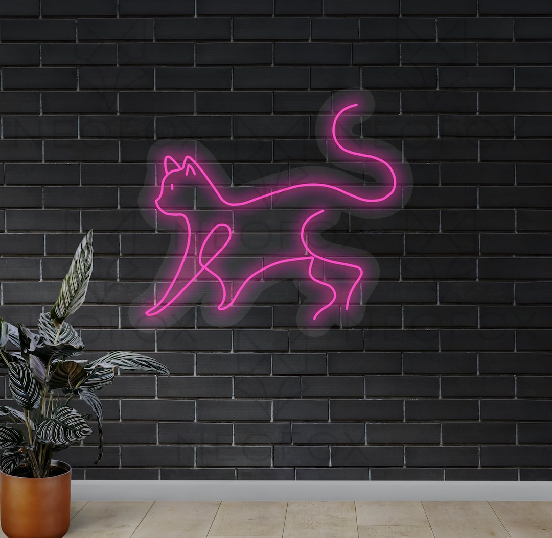 Walking Cat Neon Sign/ Neon Cat/neon Sign Custom/handmade Art/cat Wall ...