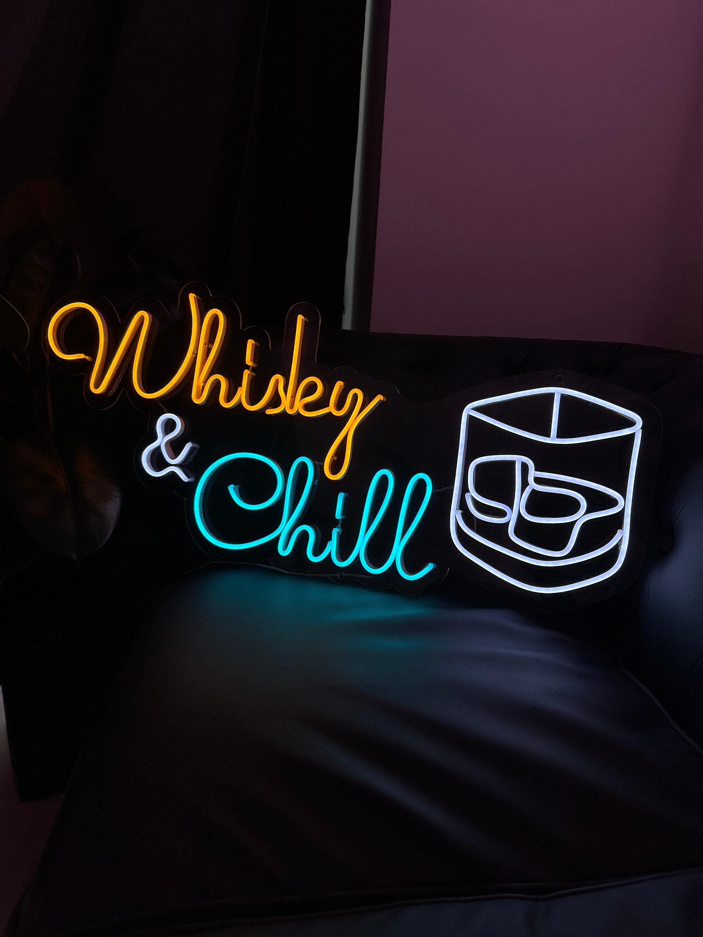Whiskey and Chill Neon | Whisky Bar Neon Sign | Neon Sign Cocktails Bar ...