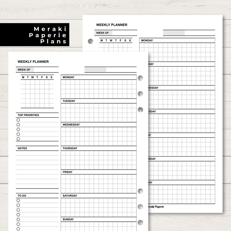 Weekly Planner Printable, A5 Planner Inserts, Planner Printable Undated ...