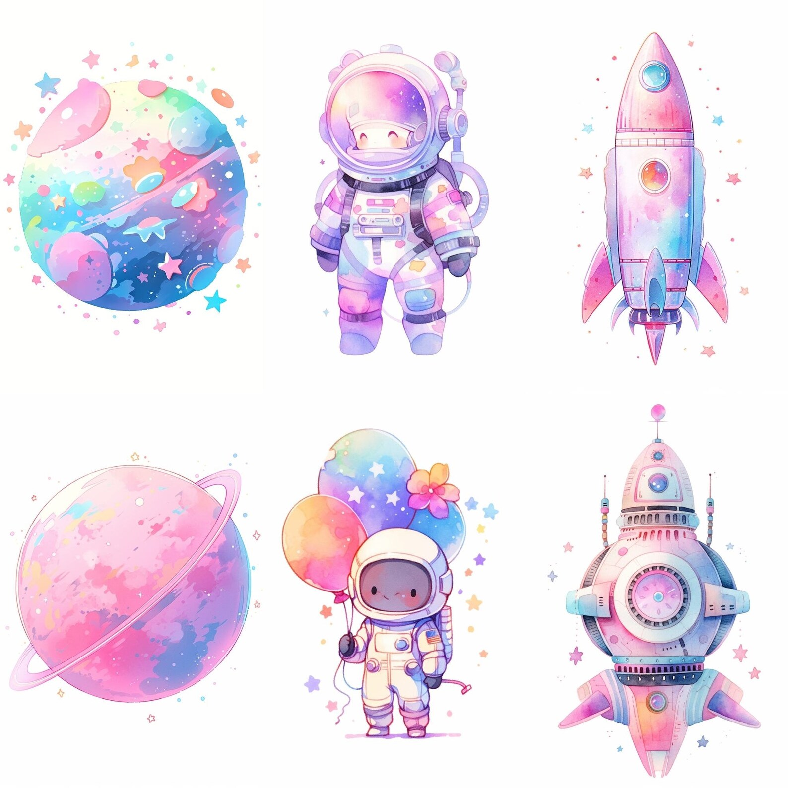 Outer Space Clipart, Watercolor Cute Space Clipart, Space Girl Clipart ...