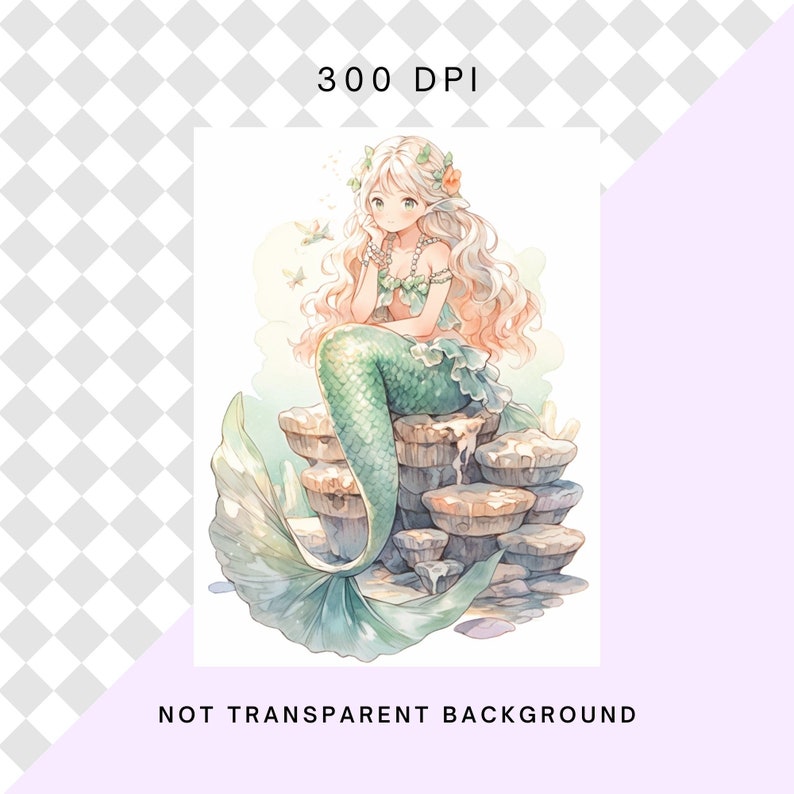 Watercolor Mermaid Clipart Bundle, Adorable Mermaid Clip Art Set, Cute ...