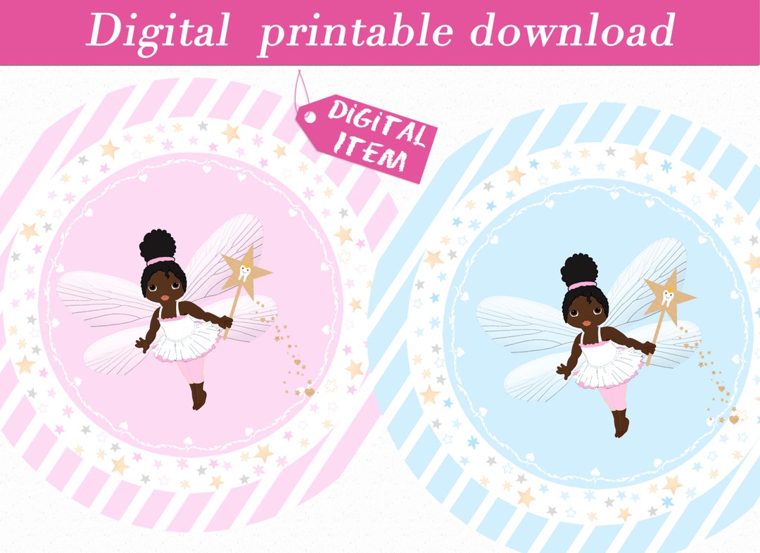 Label Gift Printable Tooth Fairy Black Favor Tags Pink and - Etsy