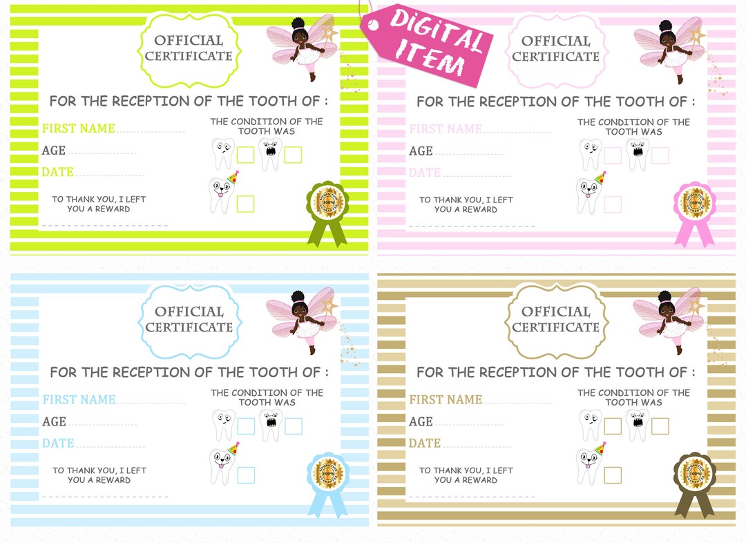 English Tooth Fairy Afro Receipt Official Certificate Loss of - Etsy