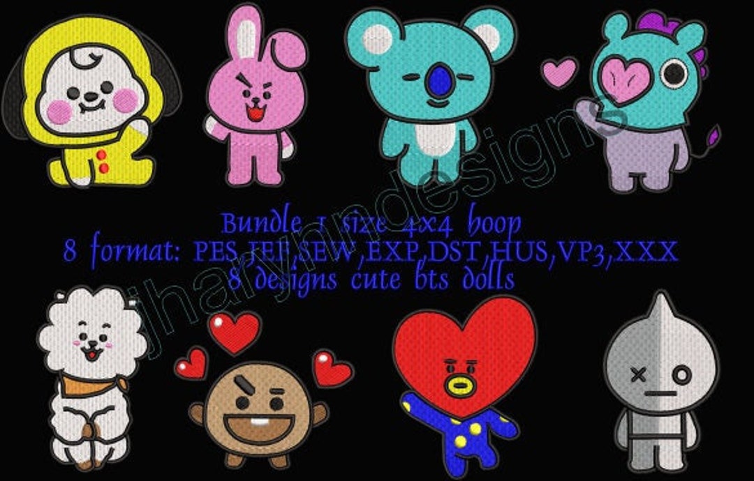 Bundle 8 Designs Bts Characters Machine Embroidery Designs 1 Size 4x4 ...